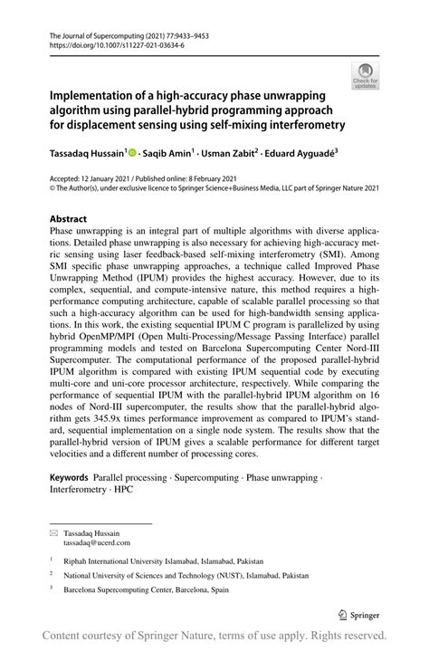 implementation of a high accuracy phase unwrapping algorithm using parallel hybrid programming