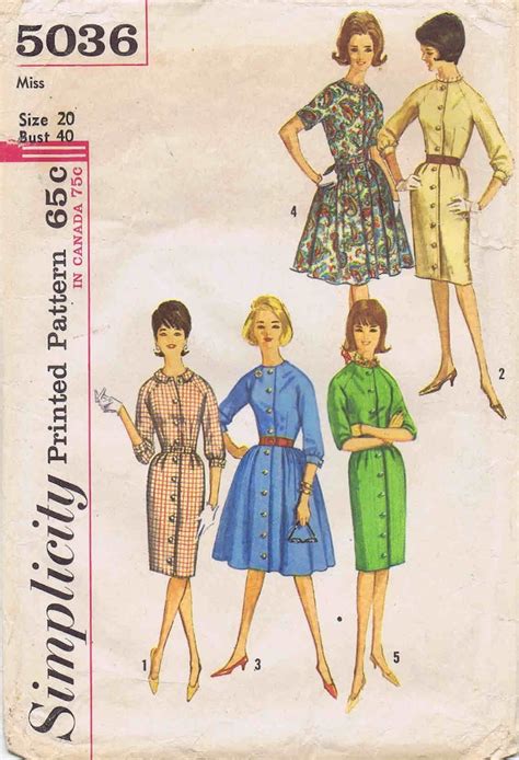 1960s Misses Shirtdress Slim Or Full Skirt Dress Simplicity Etsy