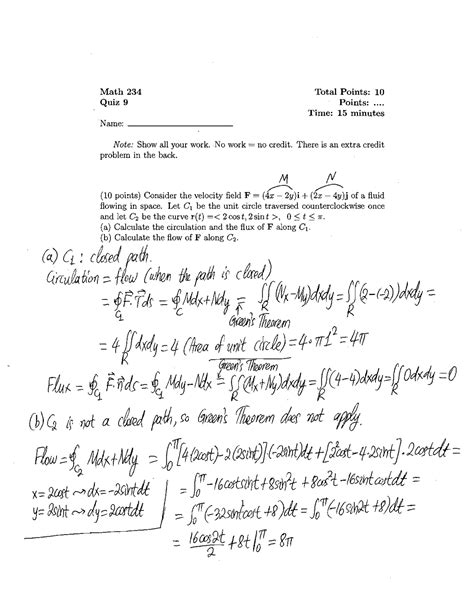 solutions for quiz 9 calculus functions of several variables math 234 docsity