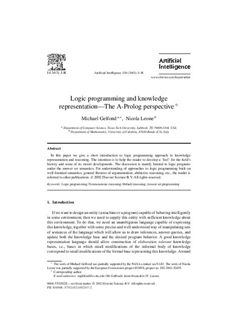 pdf logic programming and knowledge representation—the a prolog perspective nicola leone