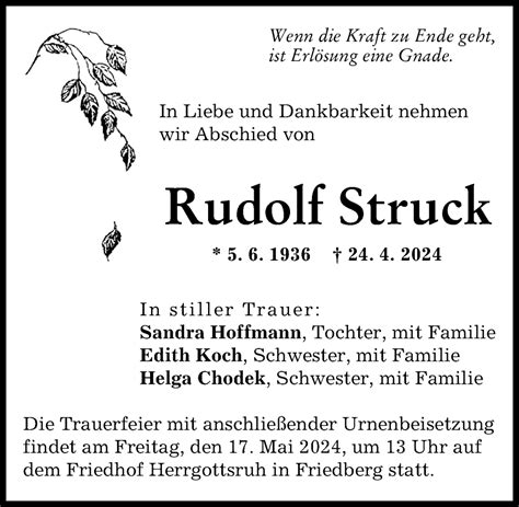 Traueranzeigen Von Rudolf Struck Augsburger Allgemeine Zeitung