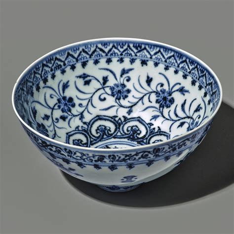An Exceptional And Rare Blue And White Floral Bowl Ming Dynasty