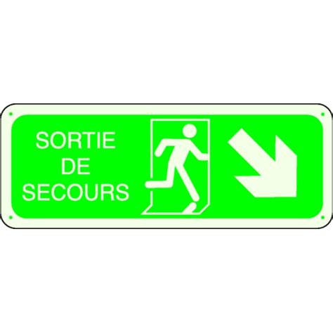 Panneau Sortie de Secours Flèche angle bas droite photoluminescent