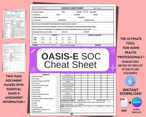 OASIS E Cheat Sheet Start Of Care Template OASIS Home Health Nurse