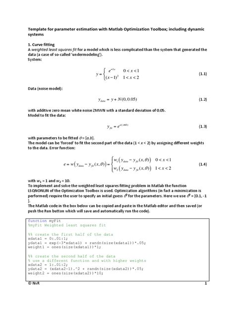 template for parameter estimation with matlab optimization toolbox pdf pdf least squares