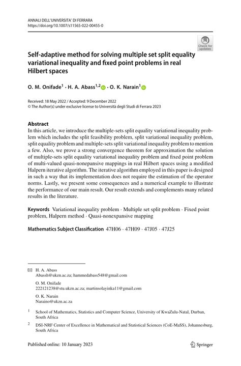 pdf self adaptive method for solving multiple set split equality variational inequality and
