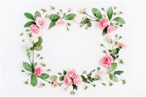 Moldura Redonda Feita Design De Rosas Rosa E Bege Foto Premium