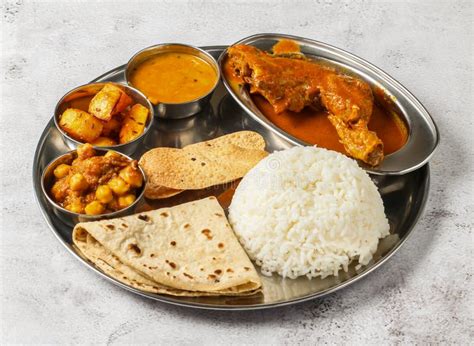 Chicken Thali Set With Chicken Korma Chanay Plain Rice Aloo Shorba