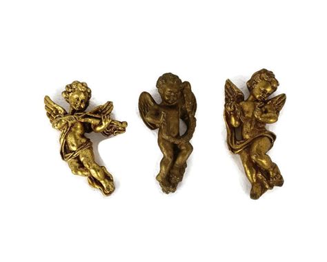 3 Lovely Gold Gilded Putti Angels Playing Musical Instruments Etsy