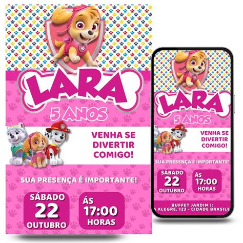 Convite Virtual Digital Patrulha Canina Menina Skye Everest