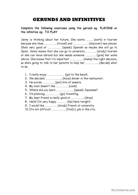 GERUNDS AND INFINITIVES General Gram English ESL Worksheets Pdf Doc