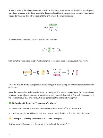 lesson transpose of a matrix nagwa