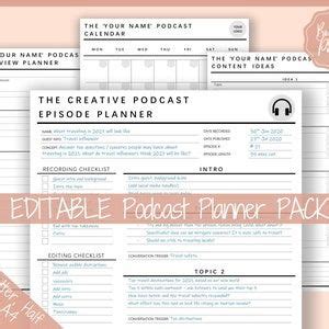 EDITABLE Podcast Planner Template Podcast Checklist Content Calendar