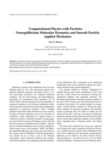 pdf computational physics with particles nonequilibrium molecular dynamics and smooth