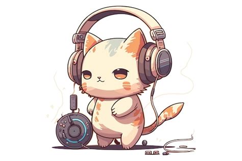Premium Vector A Cartoon Cat With Headphones And A Microphone