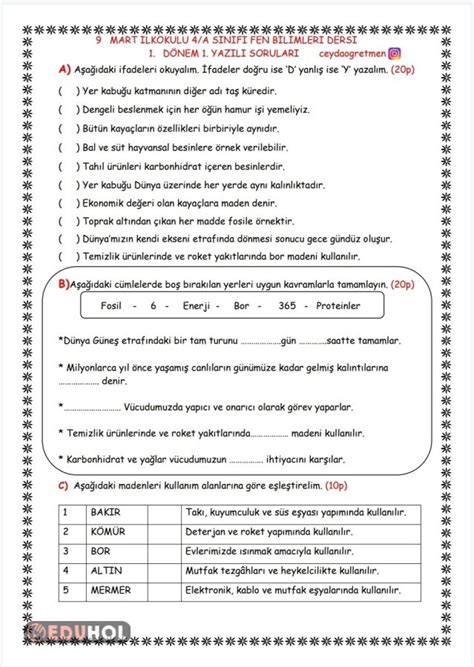 4 Sınıf 1 Dönem Fen Bilimleri Eduhol Ders Videoları İzle Online