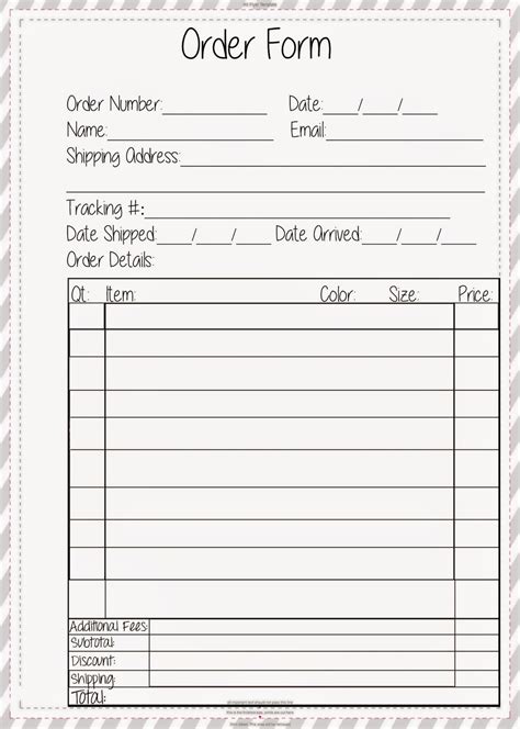 Blank Order Form Printable