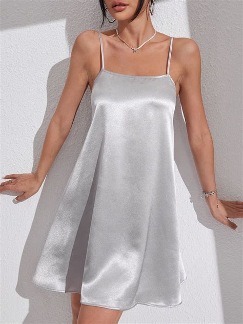 Solid Satin Cami Dress Vestido De Seda Curto Vestido De Cetim Curto