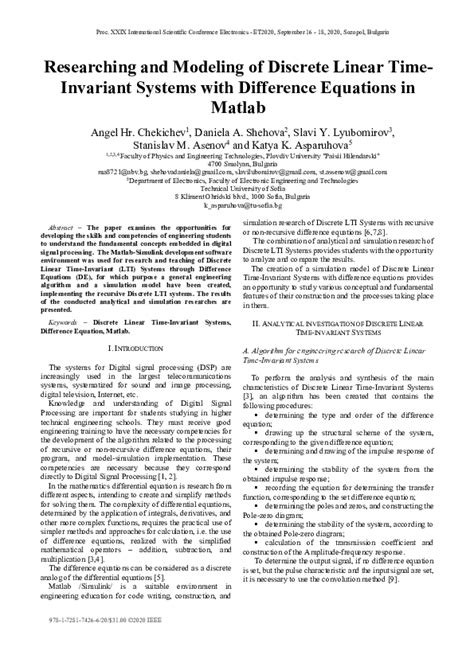 pdf researching and modeling of discrete linear time invariant systems with difference