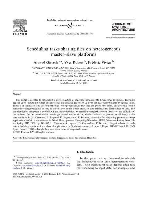 pdf scheduling tasks sharing files on heterogeneous master slave platforms
