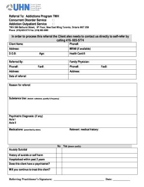 Fillable Online Addictions Program TWH Referral Form Fax Email Print