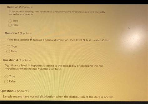 solved question 2 2 points in hypothesis testing null
