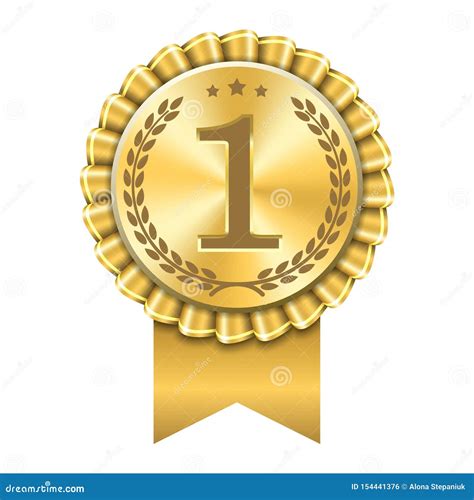 Award Ribbon Gold Icon Number First Design Winner Golden Medal 1 Prize
