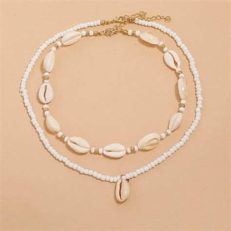 2pcs Set Summer Natural Sea Shell Choker Necklace For Woman Bohemia