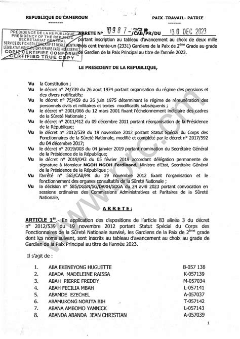 Arrêté N 0987 CAB PR du 30 décembre 2023 portant inscription au