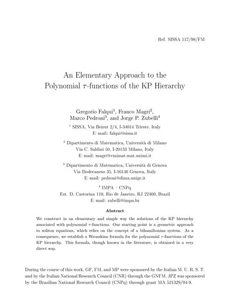 pdf an elementary approach to the polynomial τ functions of the kp hierarchy