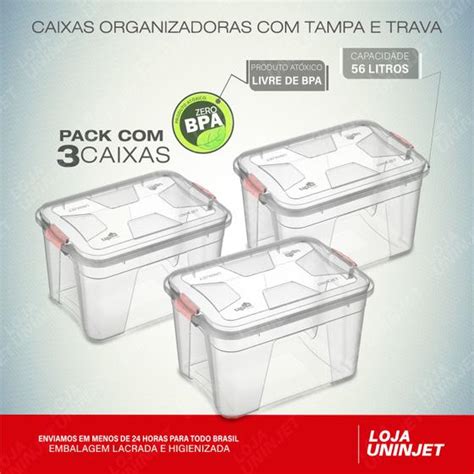 Kit Caixas Organizadoras Transparente Litros Uninjet Caixa
