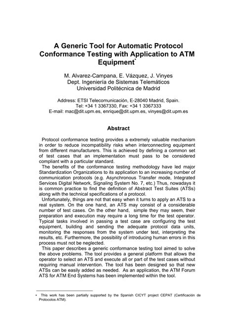 pdf a generic tool for automatic protocol conformance testing with application to atm equipment