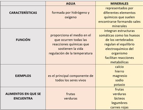 Elabora una tabla con nutrientes orgánicos e inorgánicos en la que
