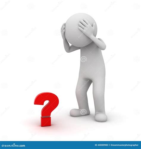 D Man With Red Question Mark Over White Stock Illustration