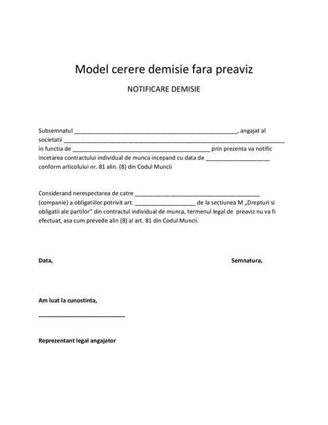 Cerere De Demisie Cu Preaviz Sau Fara Model Cum O Redactezi