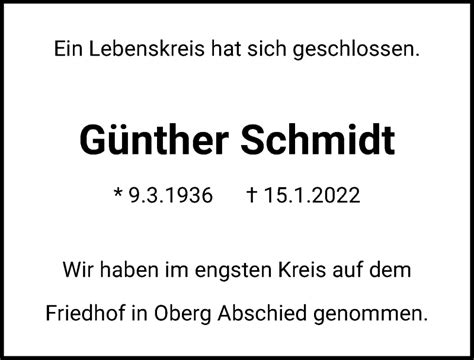 Traueranzeigen von Günther Schmidt trauer anzeigen de