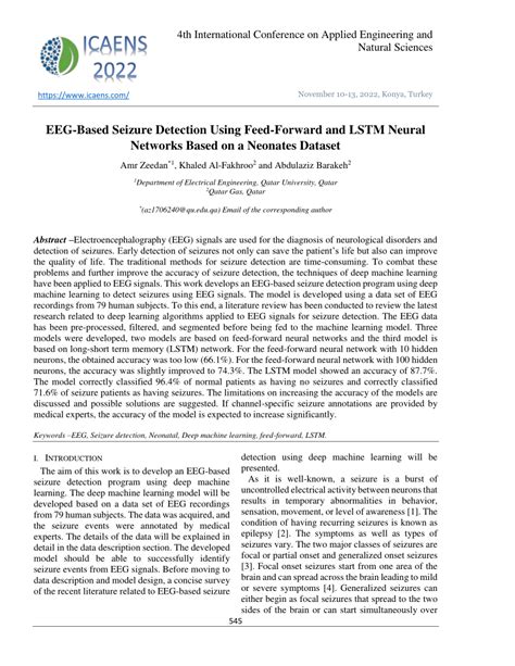 pdf eeg based seizure detection using feed forward and lstm neural networks based on a