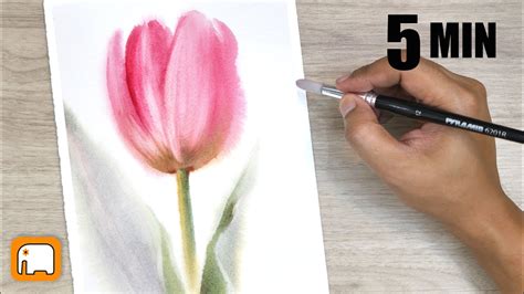 5 Minute HOW TO PAINT PINK TULIP WITHOUT DRAWING Watercolour Tutorial