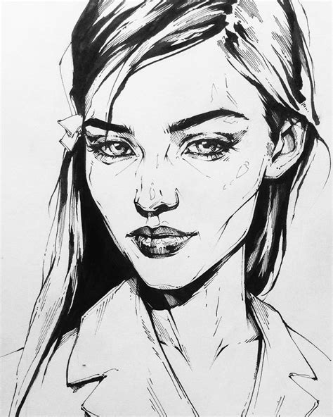 A Black And White Drawing Of A Woman S Face