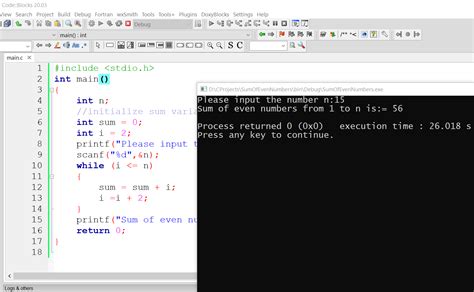 c program to find sum of even numbers from 1 to n