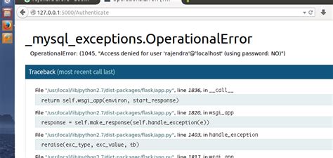 python operationalerror 1045 access denied for user rajendra localhost using password