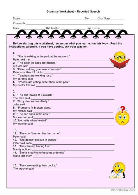 Reported Speech English ESL Worksheets Pdf Doc