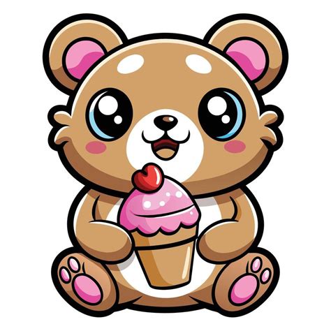 ein süß kawaii Bär Essen Eis Creme mit sauber schwarz Umrisse Weiß