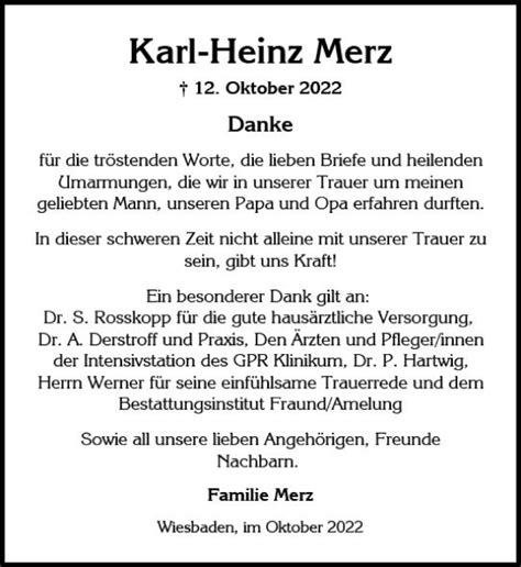 Traueranzeigen Von Karl Heinz Merz Vrm Trauer De