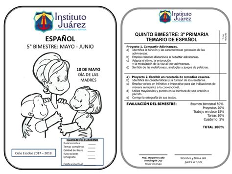 Instituto Juárez 3 Primaria Portadas 5º Bimestre y Tareas 30 abril 4