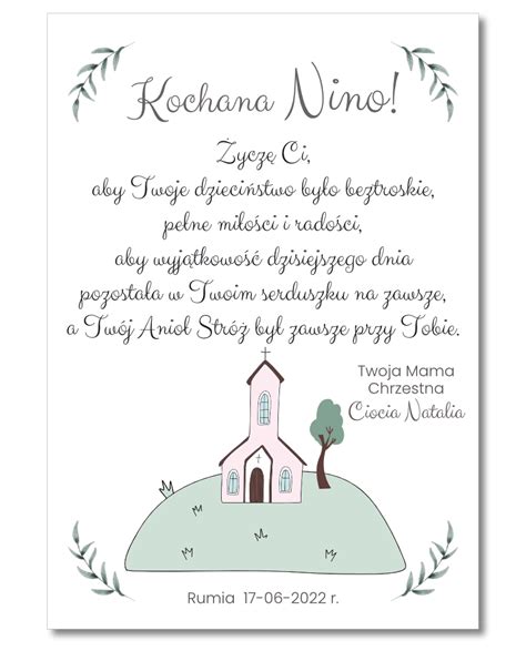 Kartka Na Chrzest Od Matki Chrzestnej Dla Dziewczynki Personalizowana