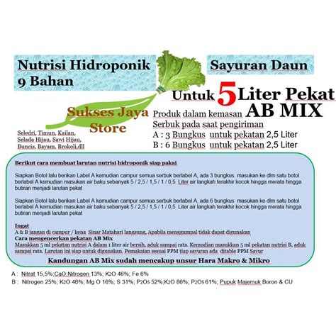 Jual Pupuk Nutrisi Hidroponik Abmix Sayur Daun Kemasan Serbuk Untuk