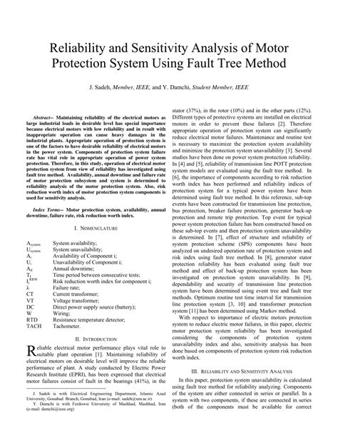 pdf reliability and sensitivity analysis of motor protection system using fault tree method