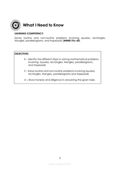 mathematics quarter 4 module 2 solving routine and non routine problems involving squares