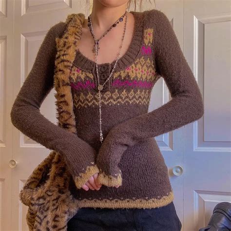 2000s Retro Graphic Print Sweaters Y2k Fairycore Grunge Cute Knitted
